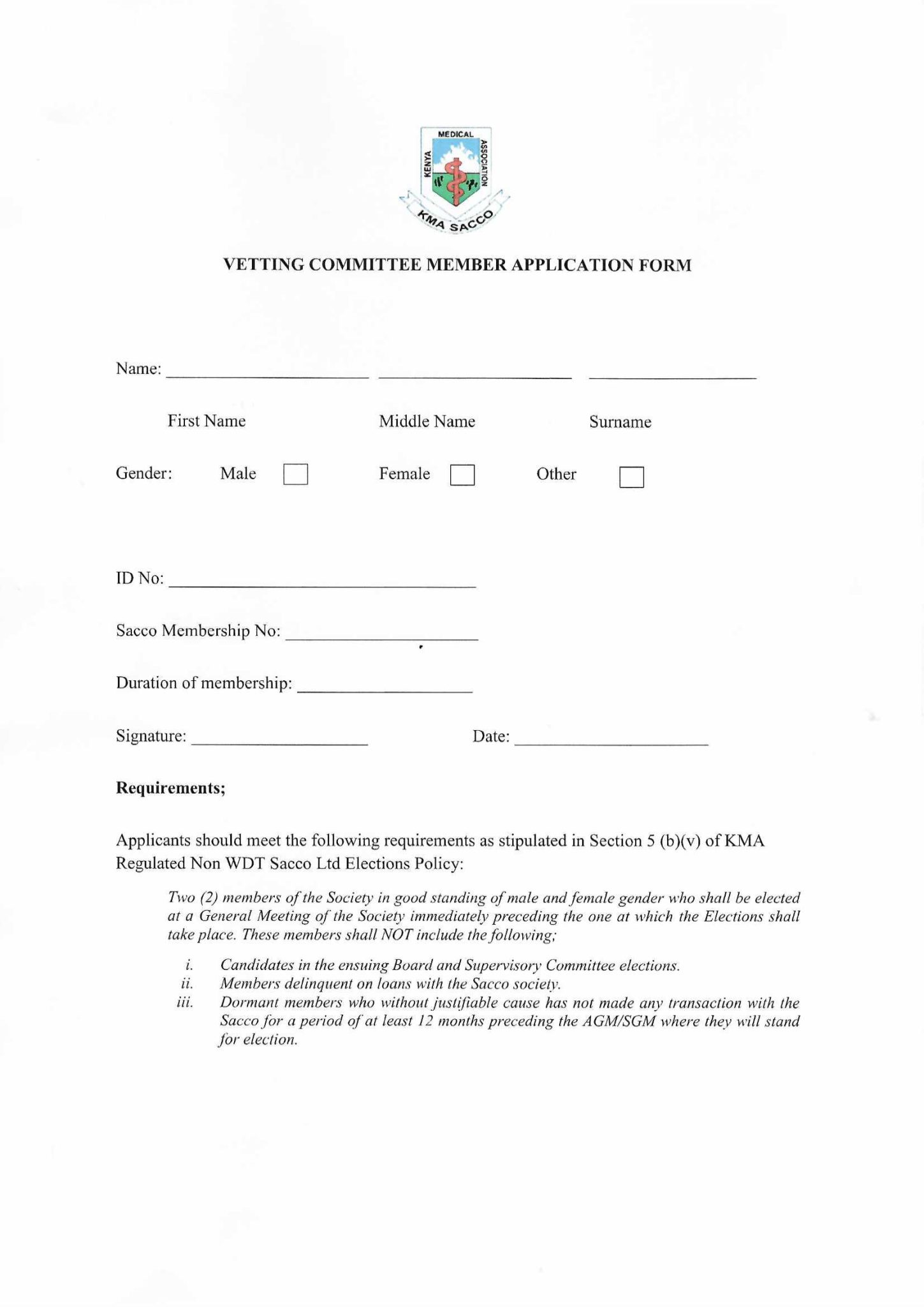 VETTING COMMITTEE ADVERT & MEMBER APPLICATION FORM – 2025