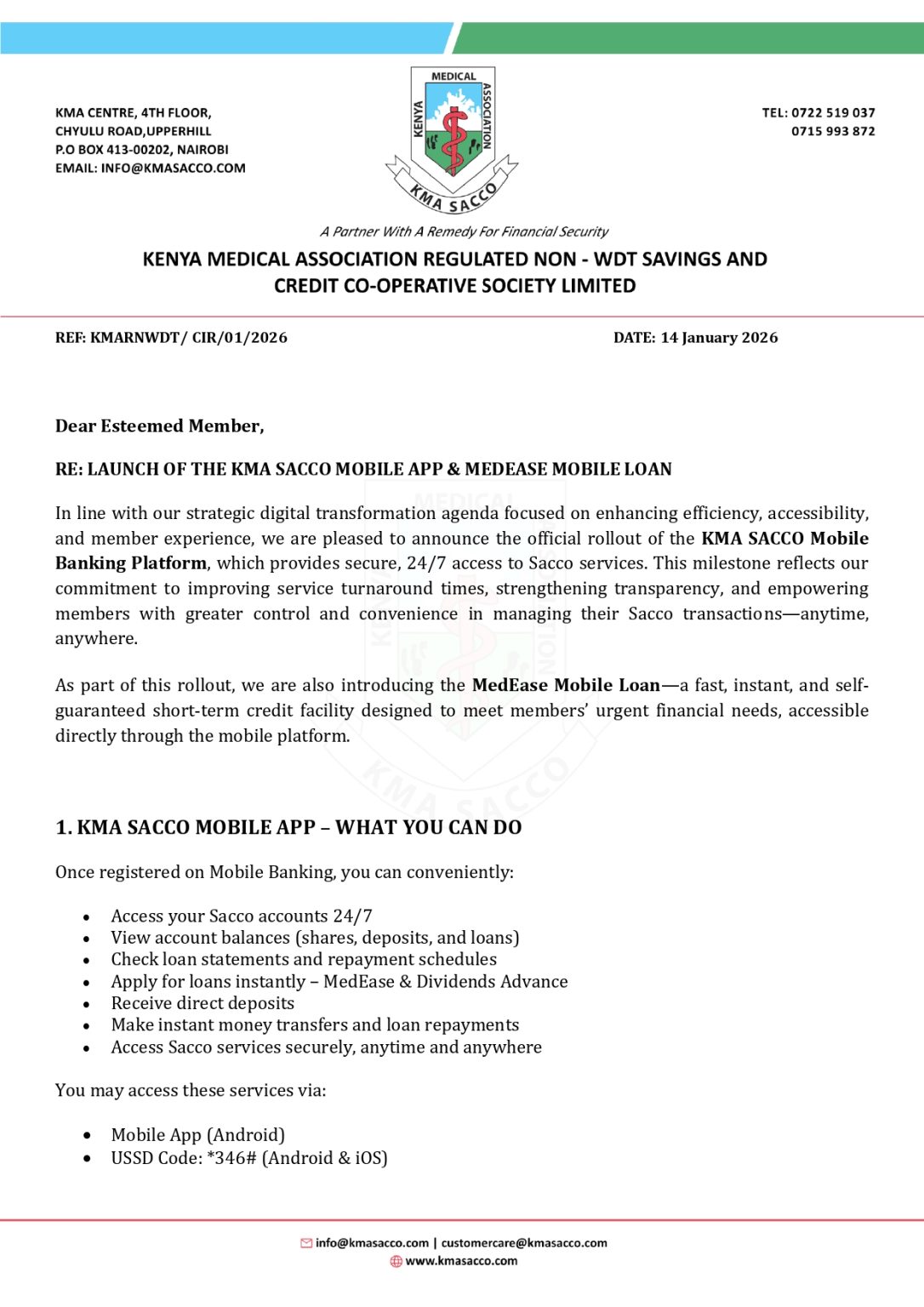 Mobile banking through KMA Sacco App